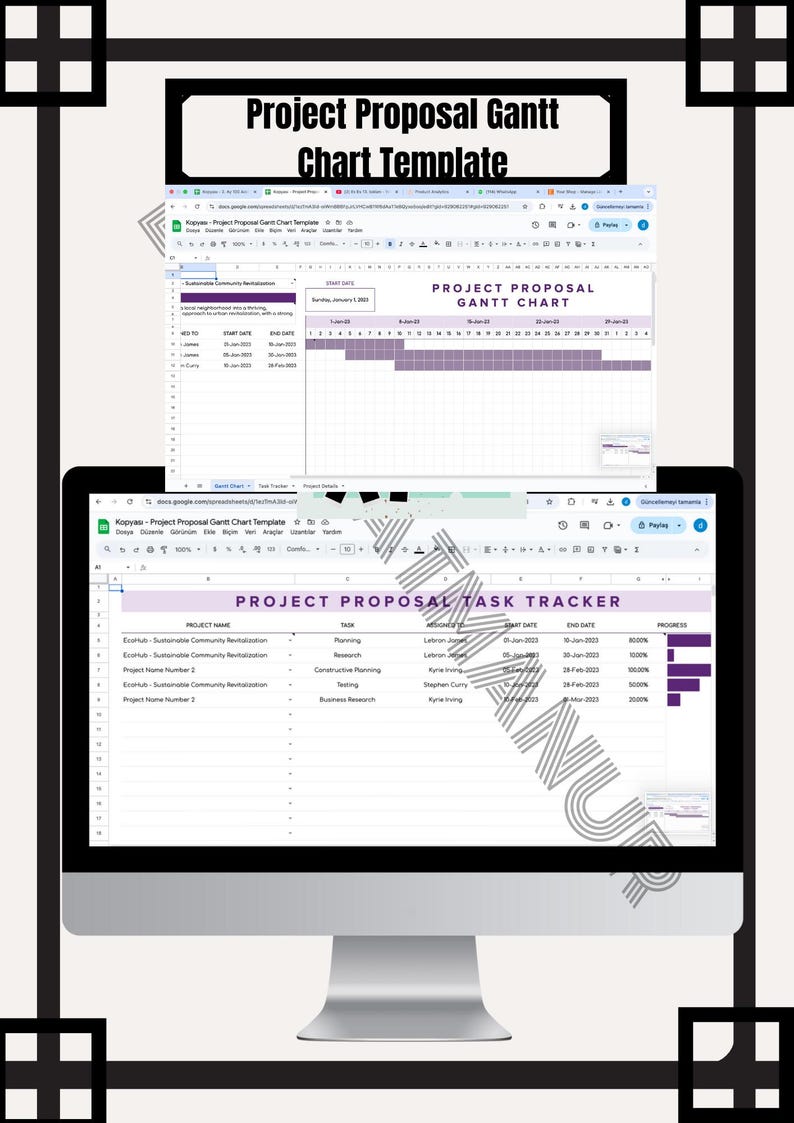 Project Proposal Gantt Chart Template | Digital Download, Editable ...