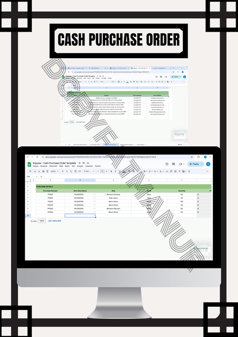 Cash Purchase Order | Simple & Printable Template - Etsy