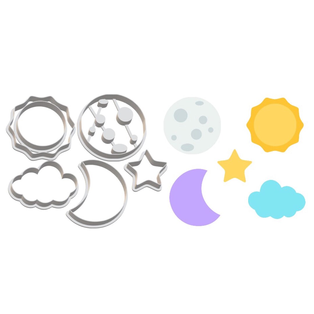 Kit 5 Sun Planet Moon Cloud Star Cutters Cookie Biscuit Cutters 3D ...