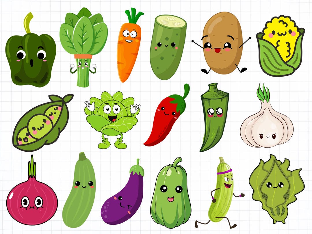Kawaii Cute Vegetables Svg Bundle , Kawaii Vegetable Clipart Bundle ...