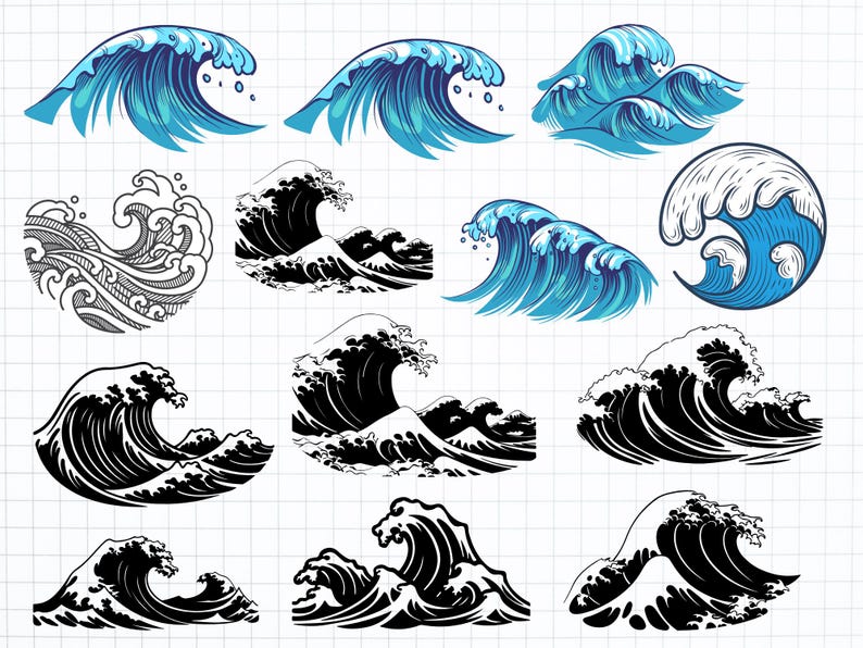 Wave Svg Bundle, Water Waves Svg, Ocean Waves Svg, Drop Svg, Tidal ...