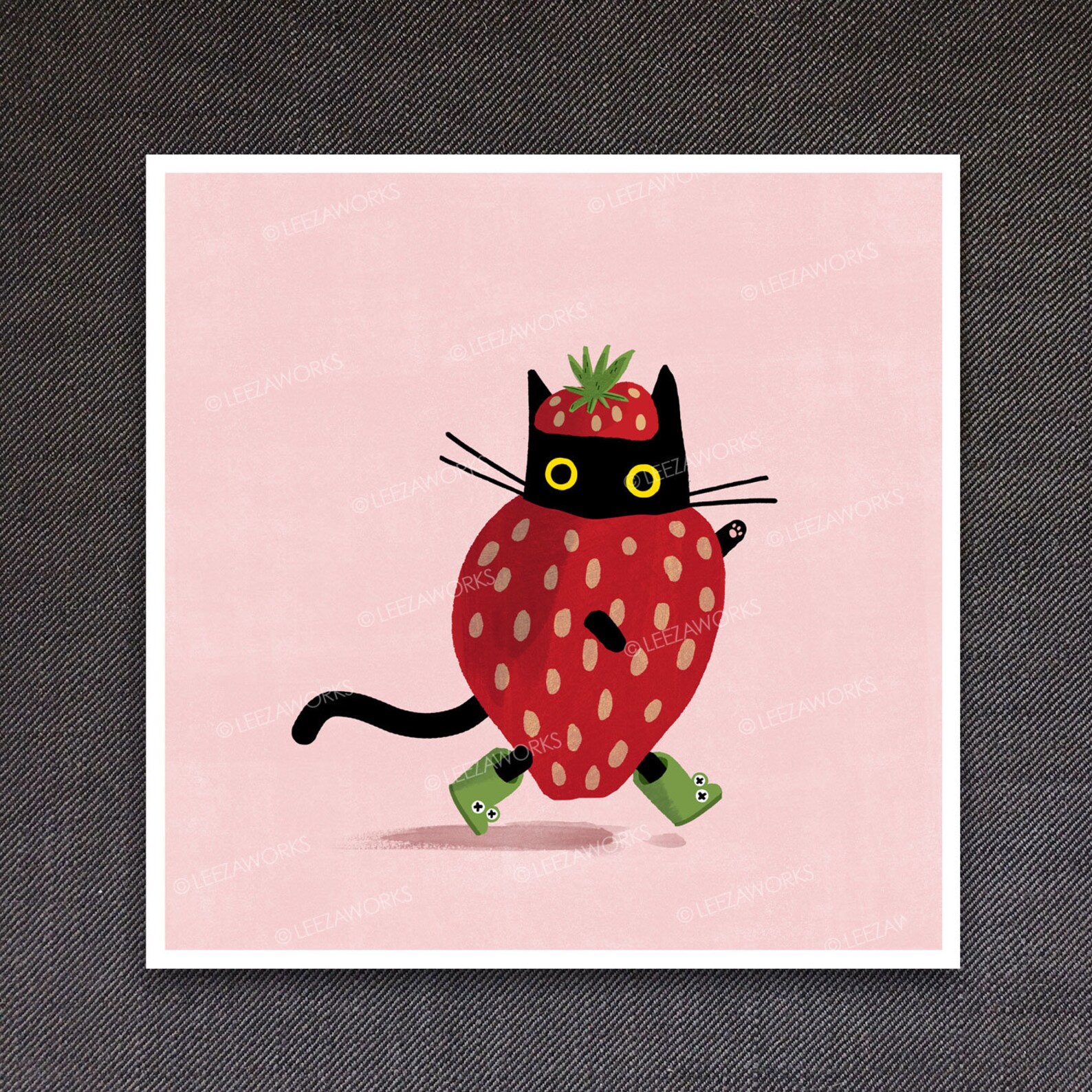 BERRY NICE! Black Cat in a Strawberry Art Print, Cat-themed Wall Art ...