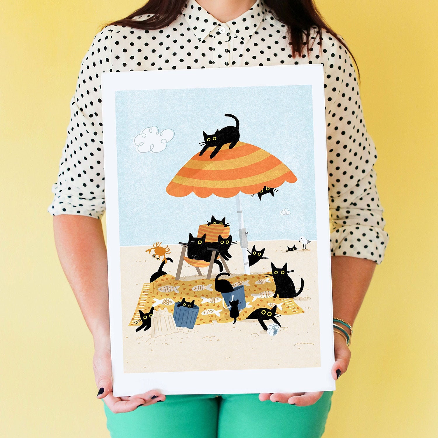 Cats on the Beach Art Print, Seaside Art, Wall Art, Summer Home Decor ...