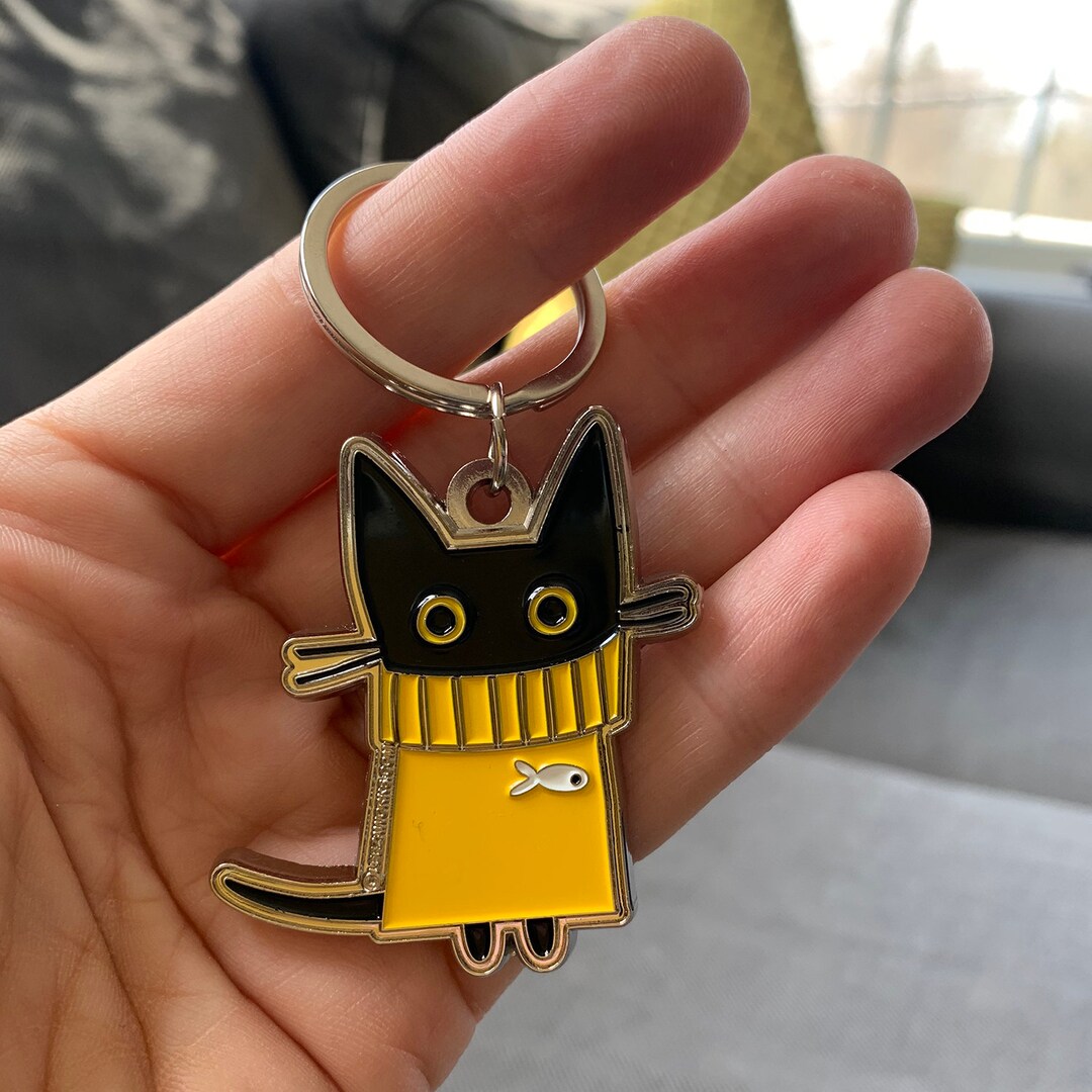 Nigel Keychain, Cat Keyring, Black Cat, Keyfob, Yellow Jumper, Cat in A ...