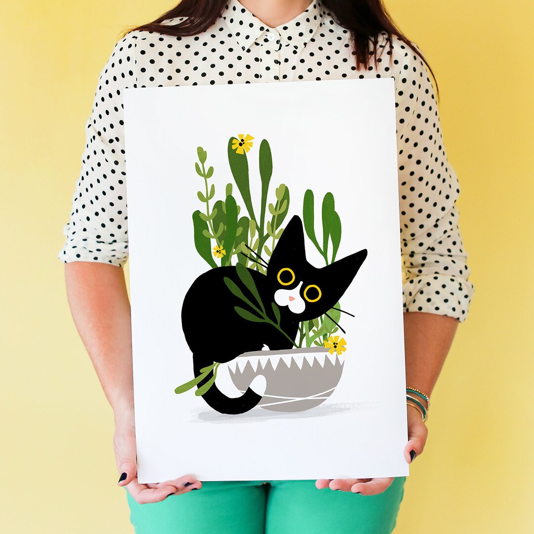 Tuxedo Cat Art Print, Cat-themed Home Wall Decor, Cat Lover Gift, House ...