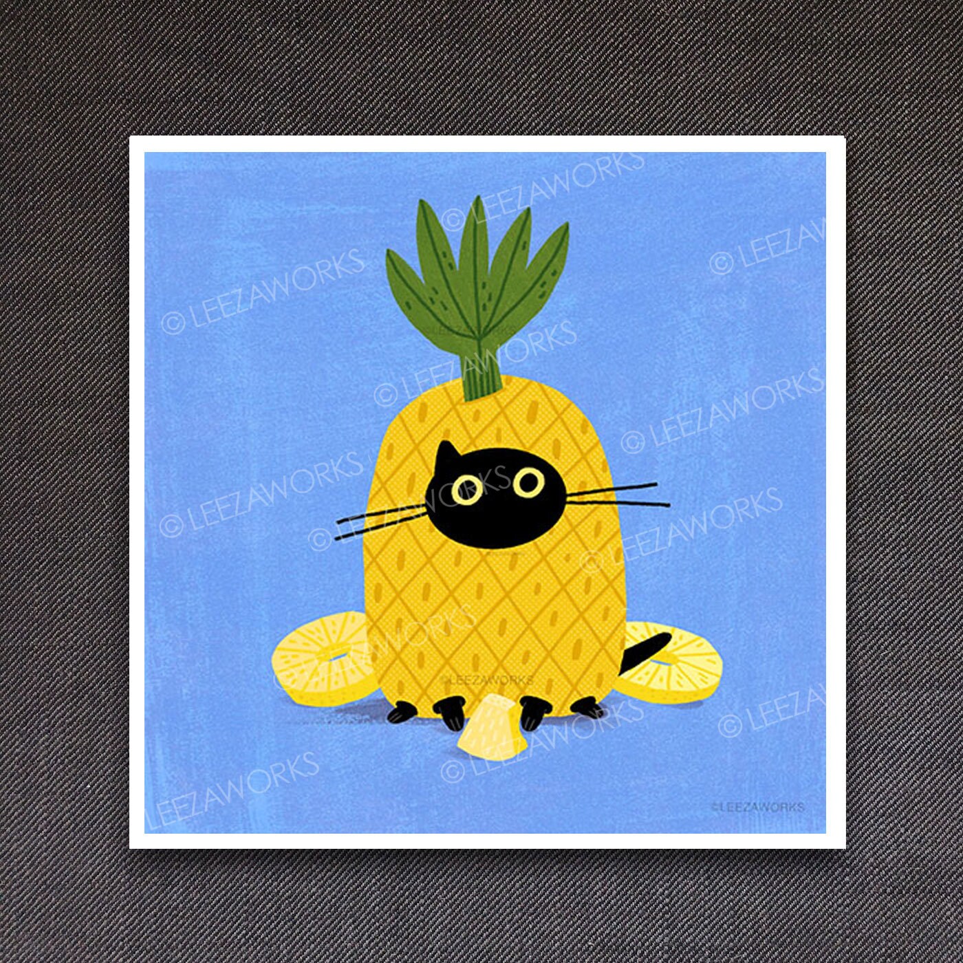 Pineapple Cat! Summer Fruit Black Cat Art Print, Cats and Fruit Art ...