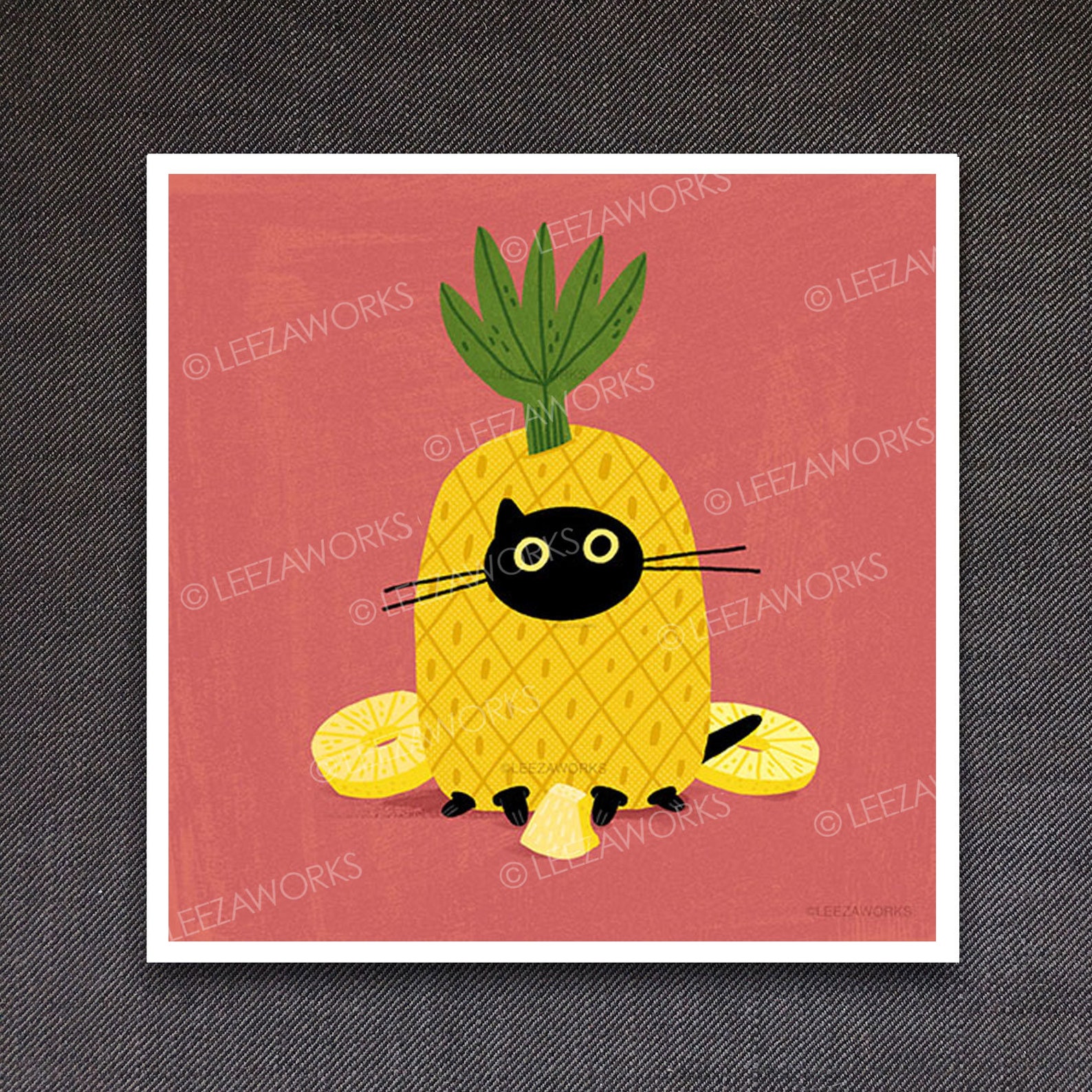 Pineapple Cat! Summer Fruit Black Cat Art Print, Cats and Fruit Art ...