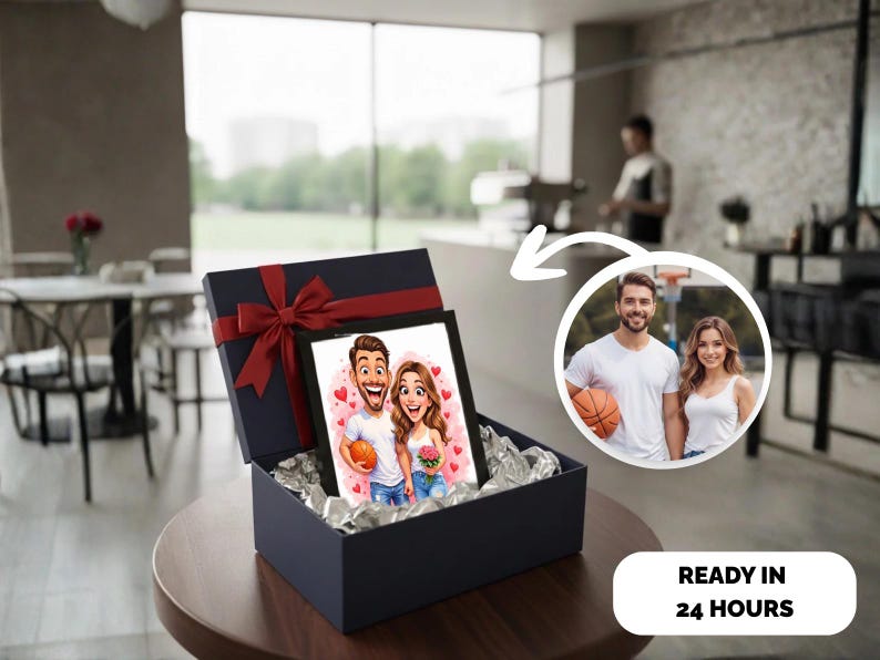 Custom Basketball Couple Cartoon Portrait From Photo | Personalized ...