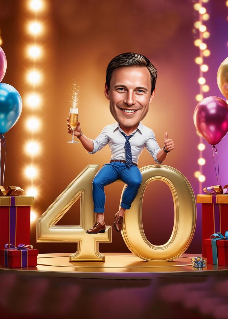Personalized 40th Men Cartoon Portrait, 40th Birthday Caricature ...
