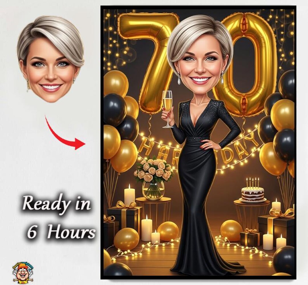 Card Women 70th Birthday Caricature, Birthday Cartoon, Gift for Her ...