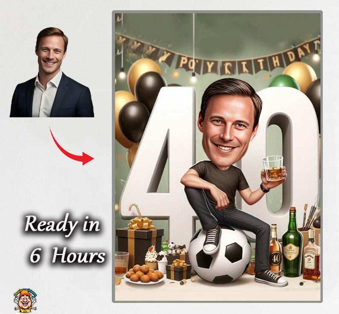 Personalized 40th Men Cartoon Portrait, 40th Birthday Caricature ...