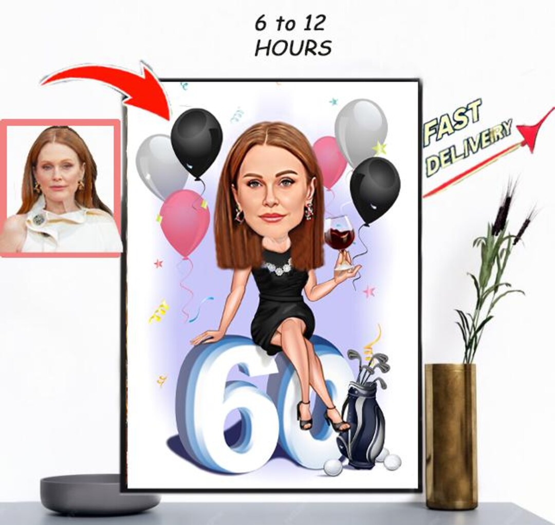 Personalized 60th Women Cartoon Portrait, 60th Birthday Caricature ...