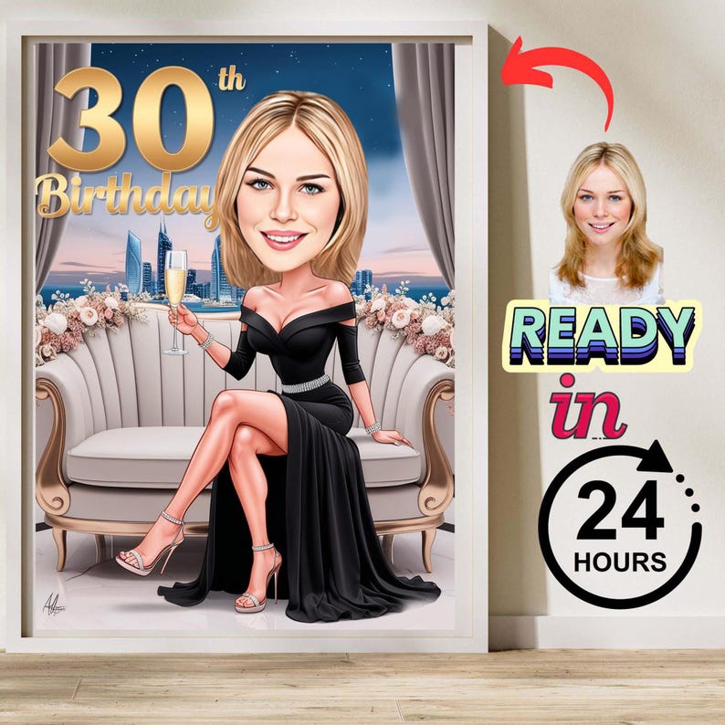 Personalised 30th Cartoon Portrait, Custom Happy Birthday Caricature ...