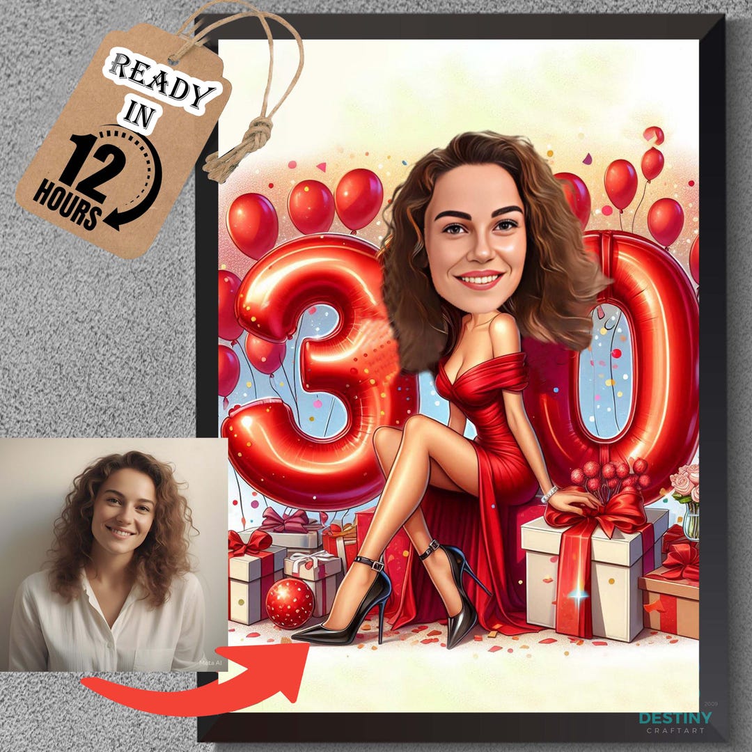 Custom 30th Cartoon Portrait, 30th Birthday Caricature, Birthday ...