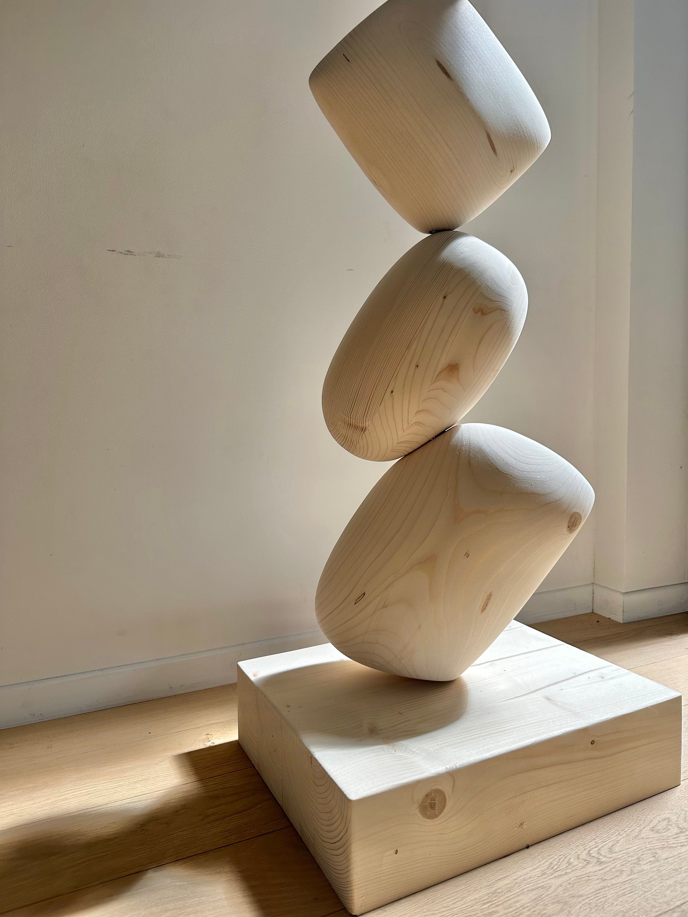 Modern Totem Pole Wood Standing Sculpture, Modern Wooden Carving Floor ...