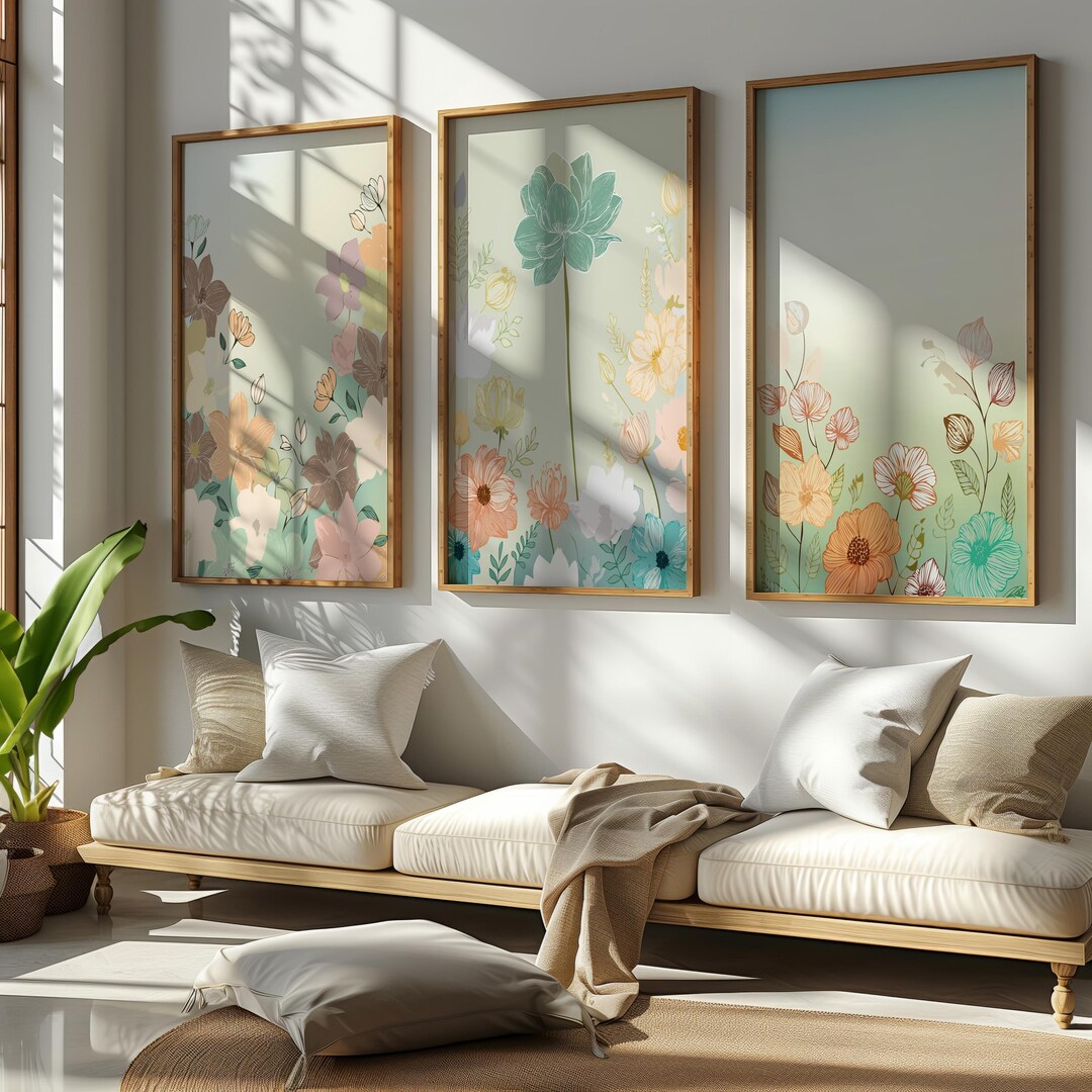 Boho Flower Art Set -natural and Vibrant Decoration,abstract Boho ...