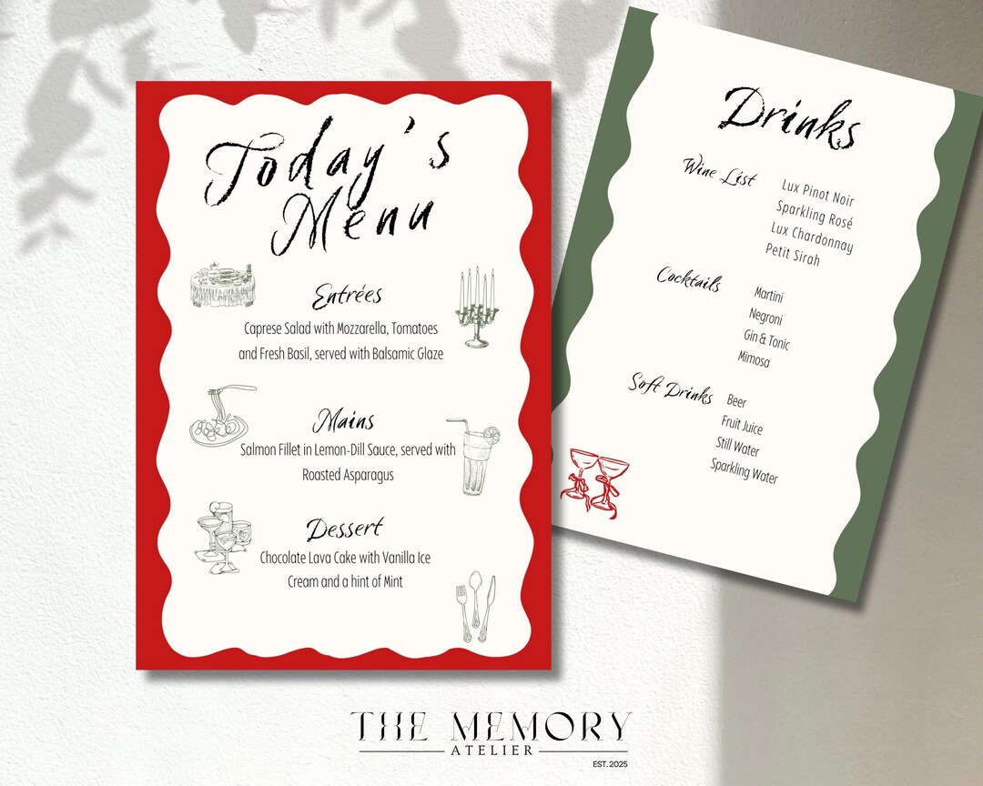 Elegant Printable Dinner Menu & Drinks Menu Template - Editable Canva ...