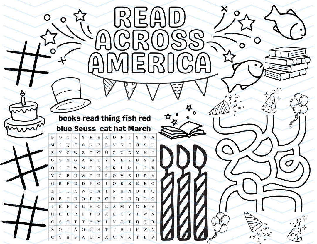 Dr. Seuss Read Across America Acivity Sheet - Etsy