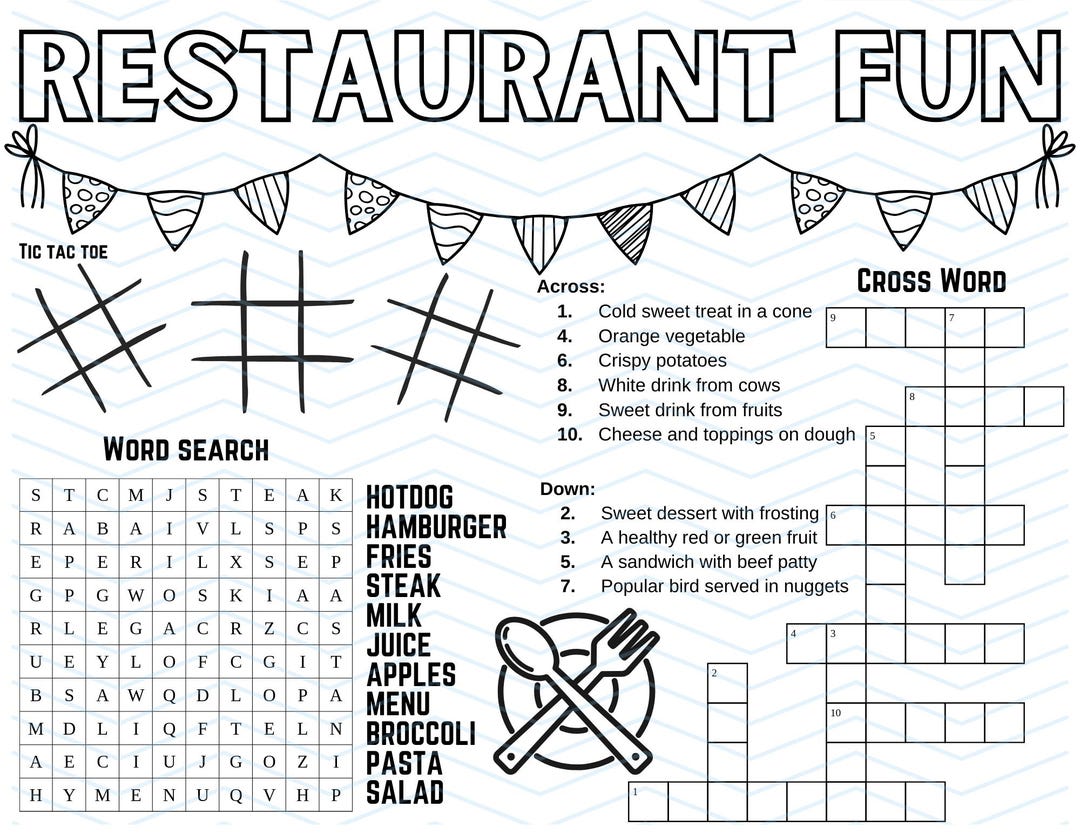 Restaurant Activity Coloring Sheet - Etsy