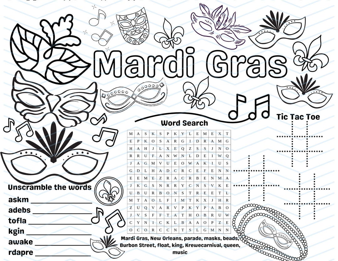 Mardi Gras Fat Tuesday Activity Sheet - Etsy