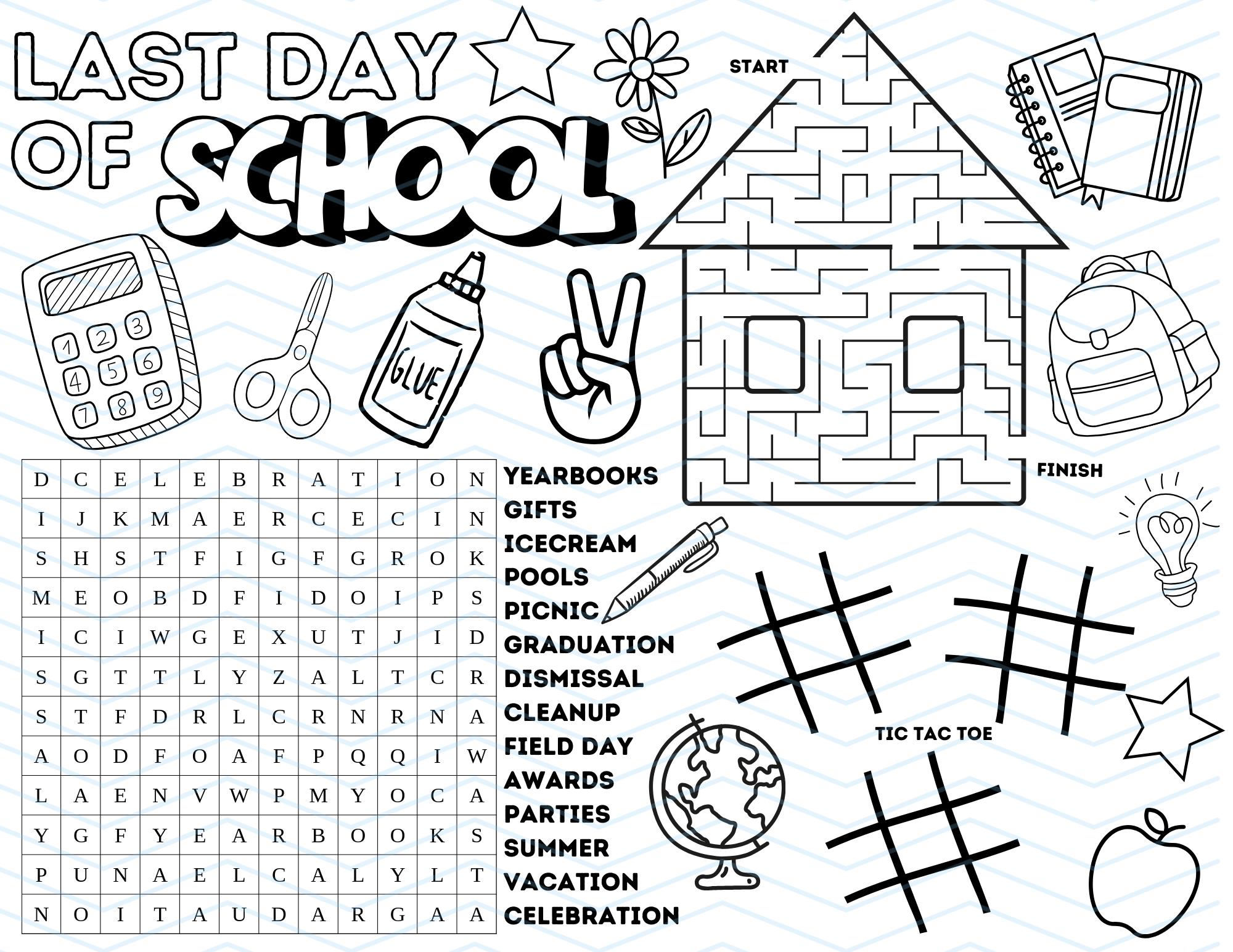 Last Day of School Activity Coloring Sheet - Etsy