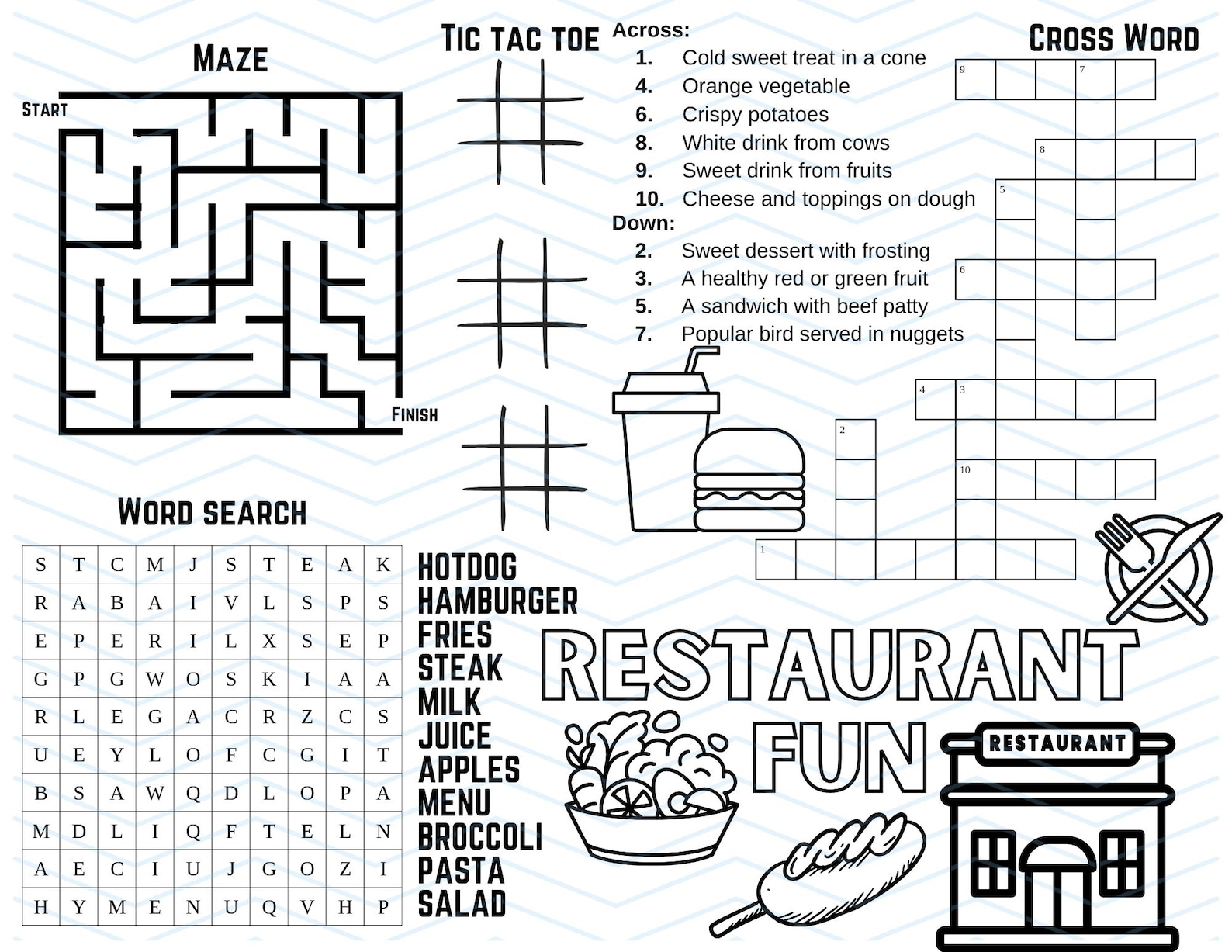 Restaurant Activity Coloring Sheet - Etsy