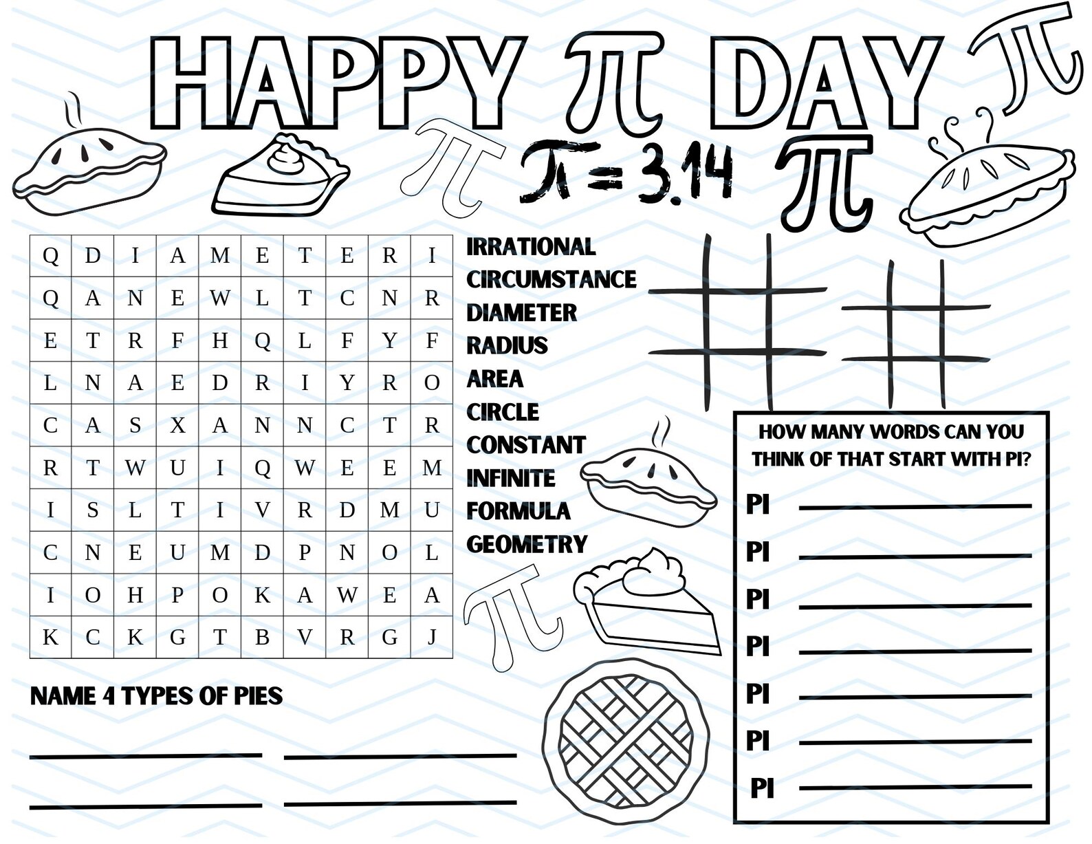 Pi Day Activity Coloring Sheet - Etsy