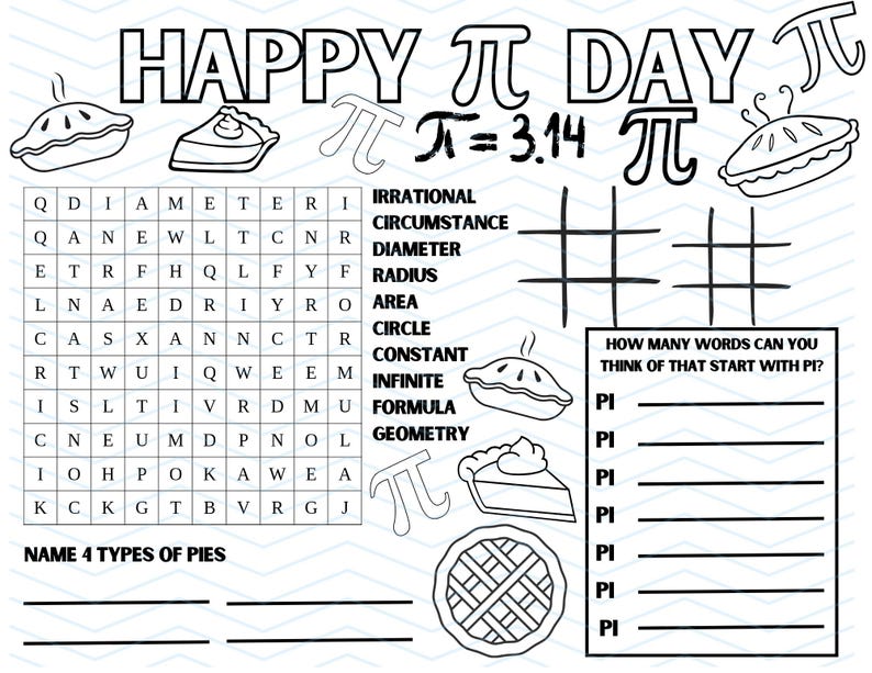 Pi Day Activity Coloring Sheet - Etsy