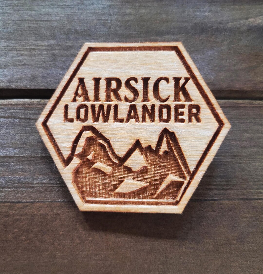 Airsick Lowlander- Laser Engraved Wood Wooden Pin Badge Ren Faire - Etsy