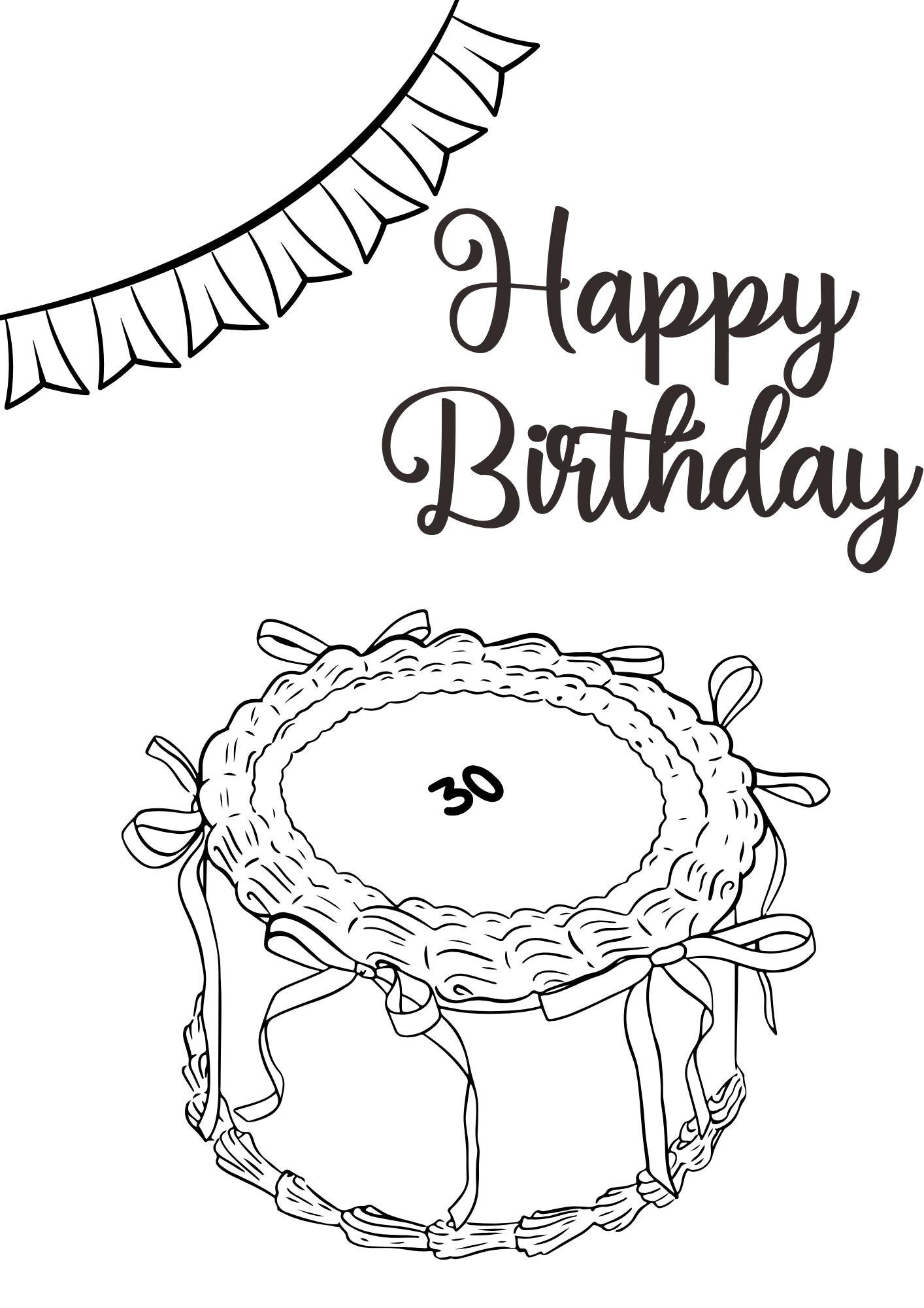 Coloring Page - Happy B-day, Download - Etsy