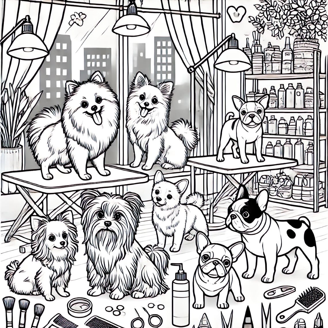 Coloring Page - Girl With a Dog, Download - Etsy