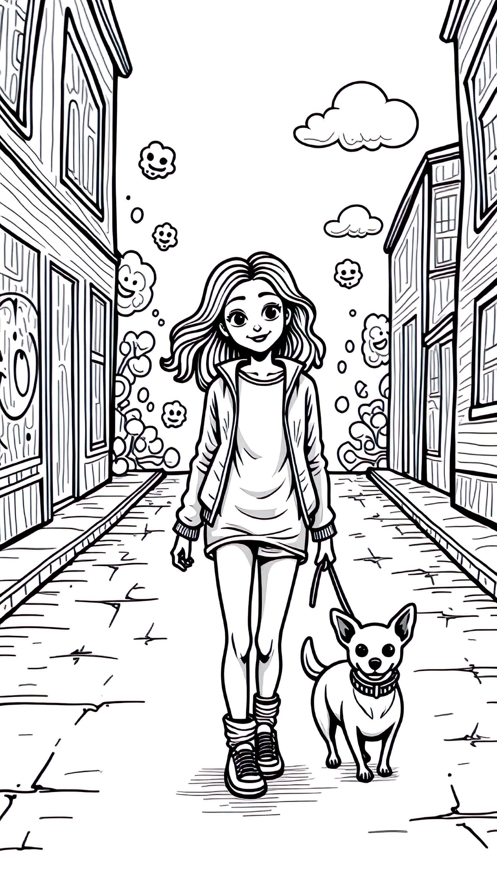 Coloring Page - Girl With a Dog, Download - Etsy