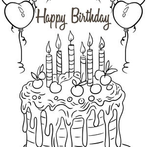 Coloring Page - Happy B-day, Download - Etsy