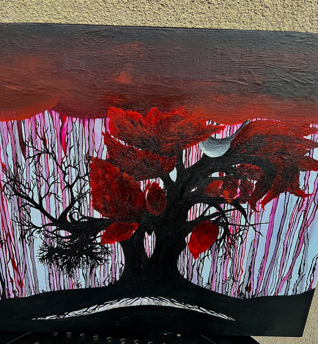 Blood Red Tree and Moon Painting - Etsy