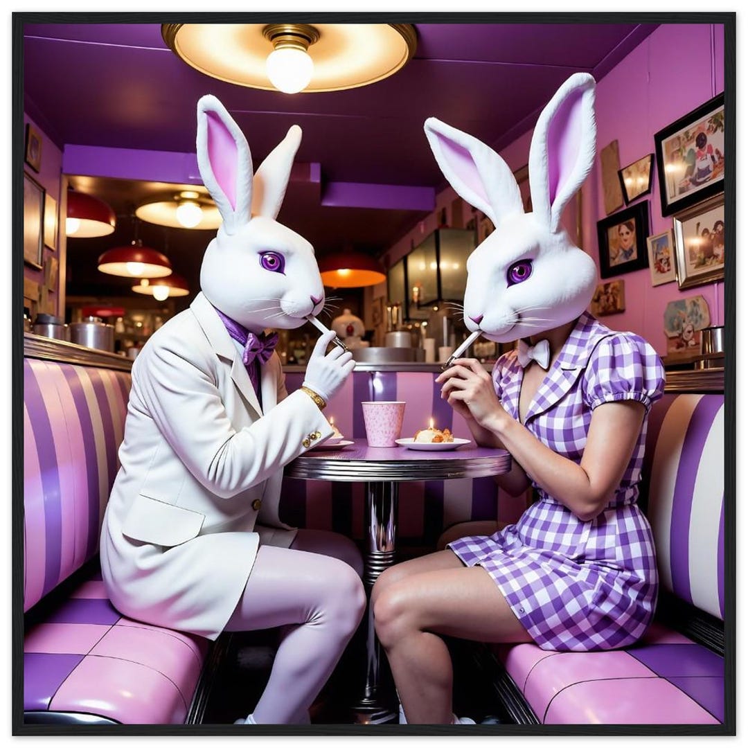 Retro Rabbit's Smoking Diner Poster Vintage 70s Framed Art Fun Wall ...