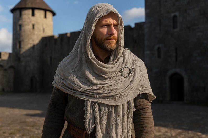 Viking Medieval Hooded Scarf, Men's LARP Shoulder Wrap, Renaissance ...