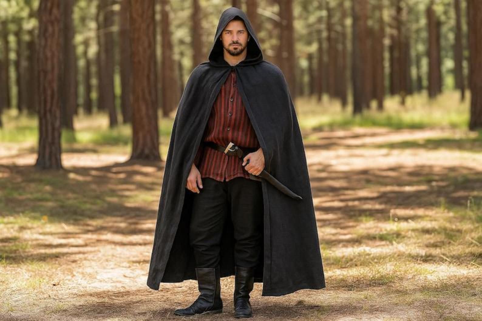Medieval LARP Cloak With Hood, Renaissance 100% Linen Cloak, Pirate ...