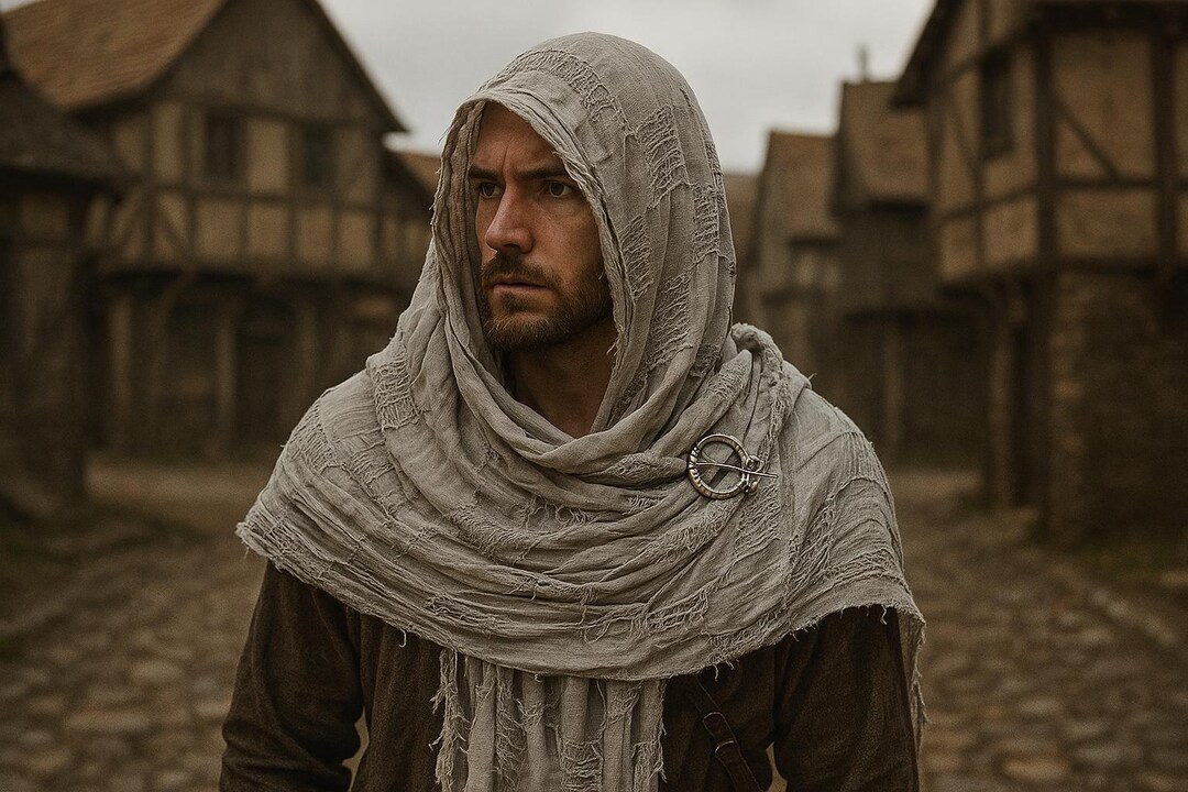 Viking Medieval Hooded Scarf, Men's LARP Shoulder Wrap, Renaissance ...