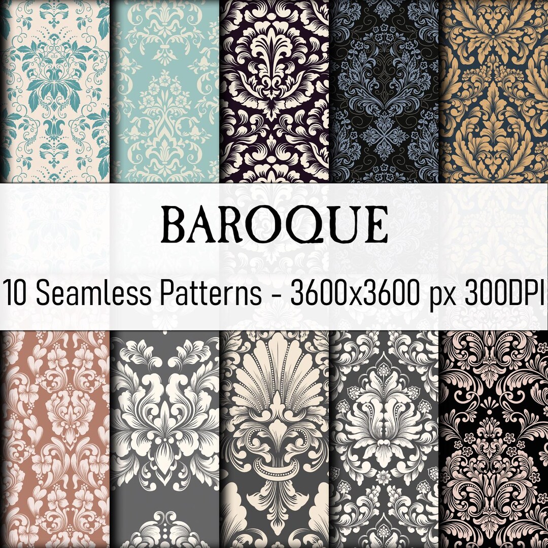 10 Baroque Seamless Pattern Design, Digital Papers, Black White Beige ...