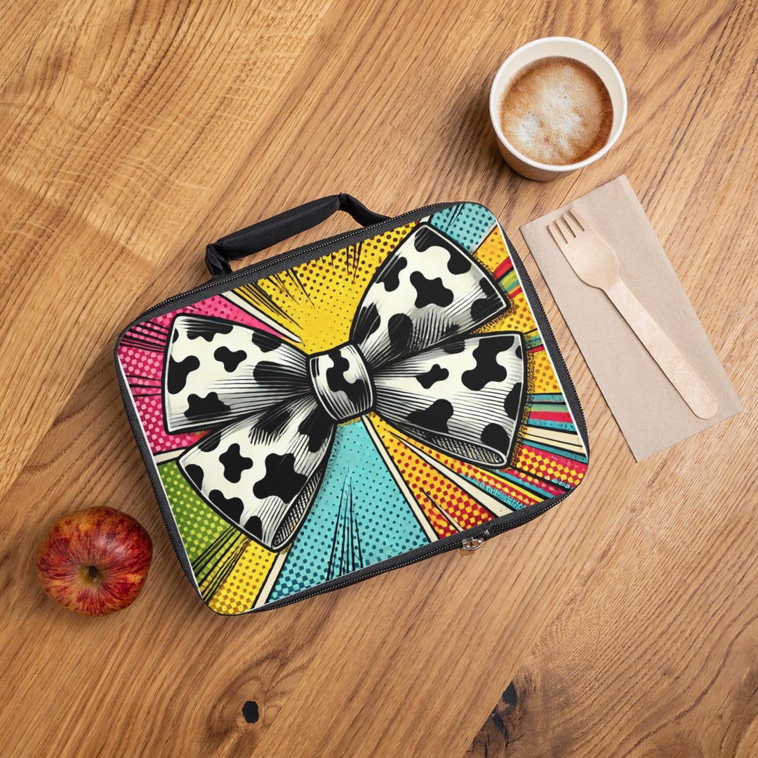 Cow Print Bow Pop Art Insulated Lunch Bag - Etsy