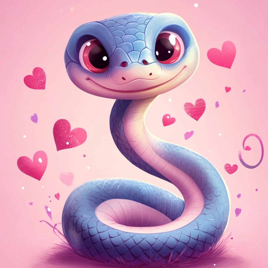 Digital Cute Baby Snake Printable PNG Download, Valentines Day Card ...