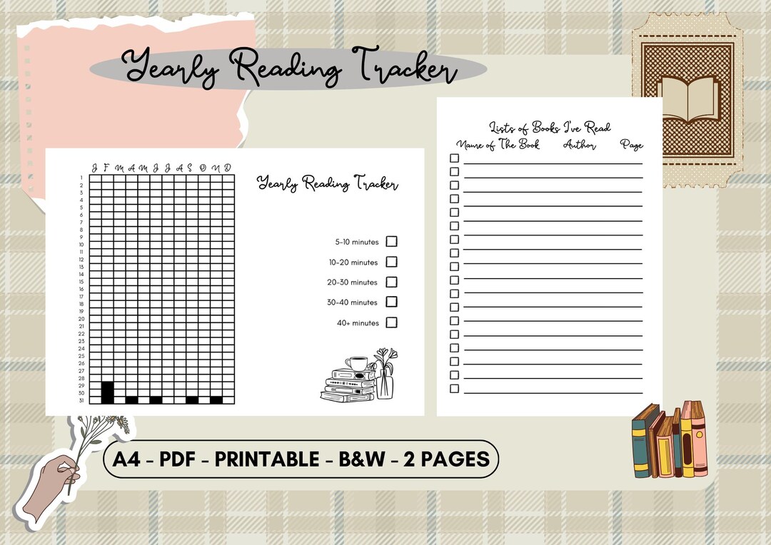 Yearly Reading Tracker- Ready to Print, A4 Format, PDF, Customizable, 2 ...
