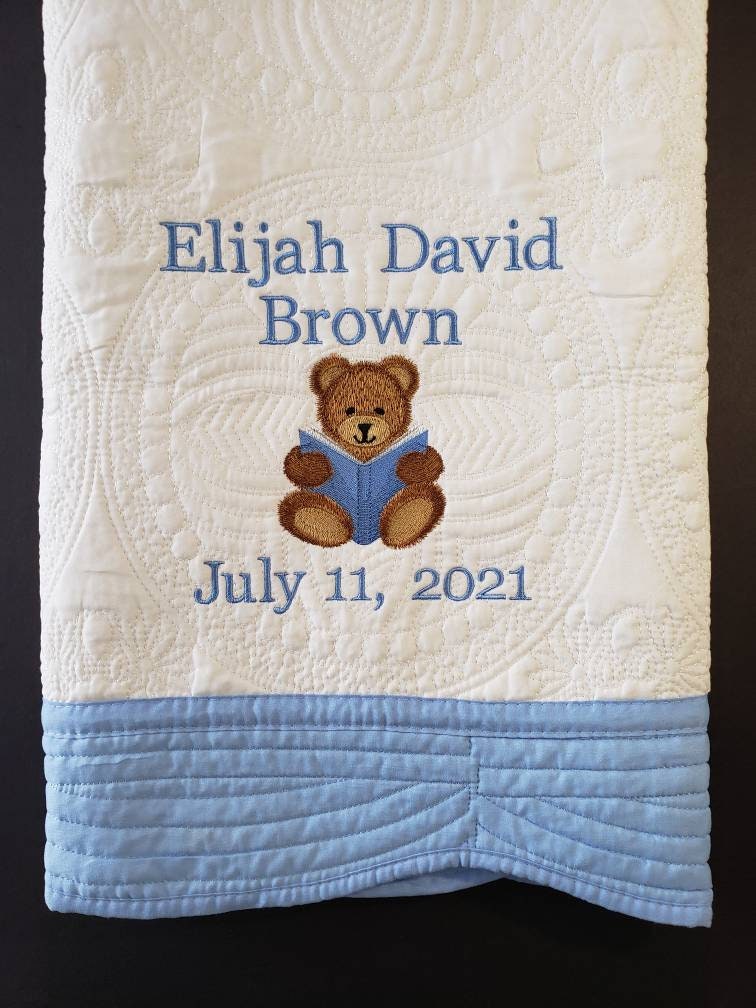 Personalized BEAR Baby Blanket Quilt Monogram Quilt Embroidered Baby ...