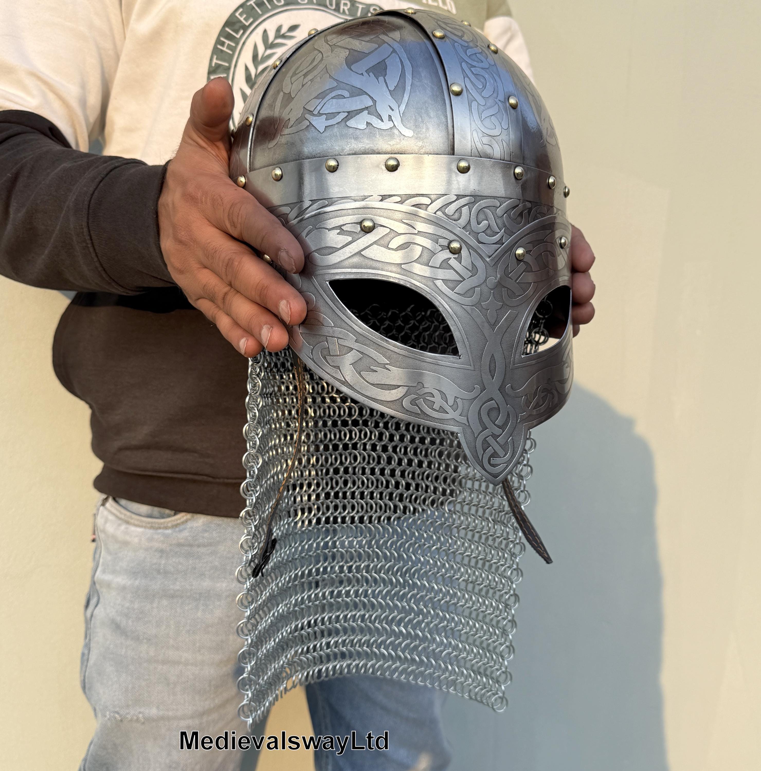 Viking Gjermundbu Helmet | Authentic Etched Norse Warrior Battle Helmet ...