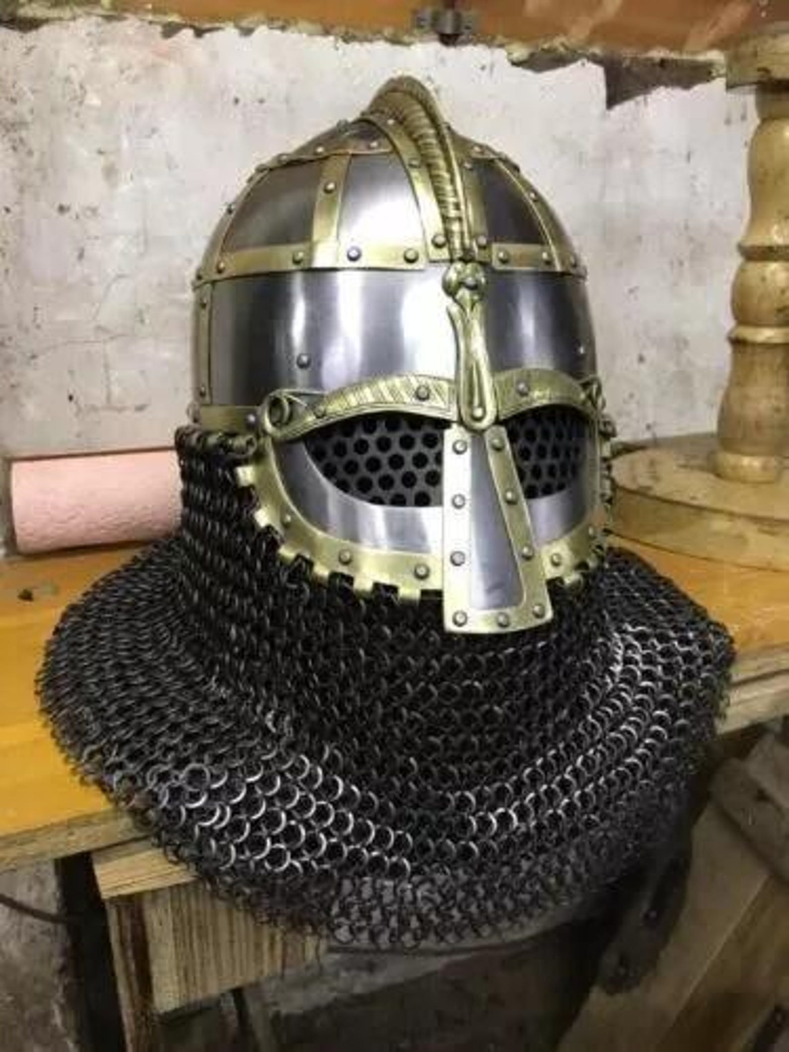 Vendel Medieval Viking Helmet Knight Armor Helmet With Chainmail ...