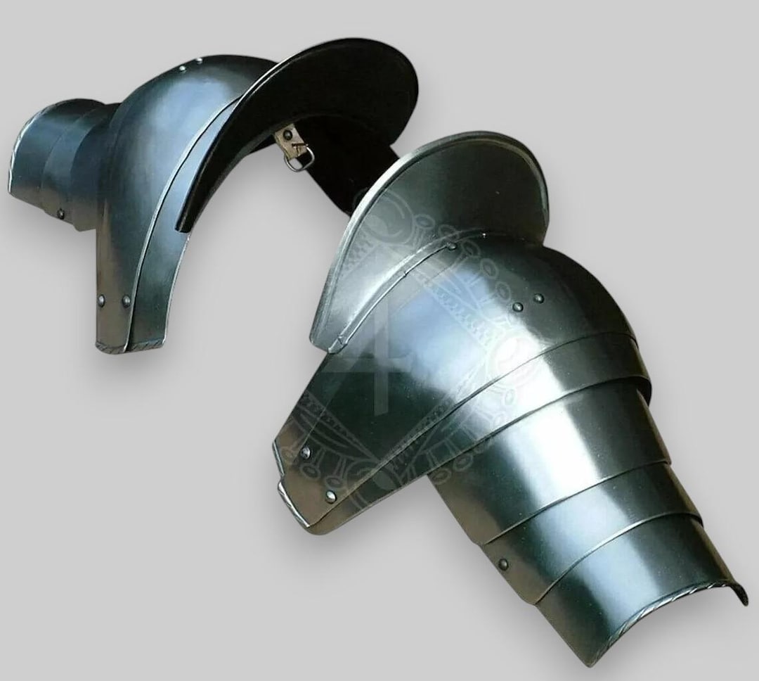 Larp Gothic Steel Pair of Pauldrons With Neck Guards Shoulder Armor ...