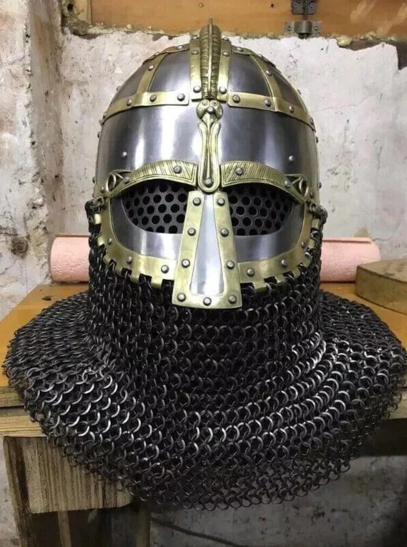 Vendel Medieval Viking Helmet Knight Armor Helmet With Chainmail | Norse Warrior Armor Helmet ...