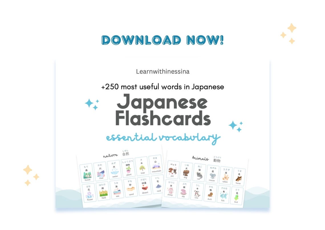 250+ Japanese Vocabulary Flashcards Printable PDF | Beginner Words by ...