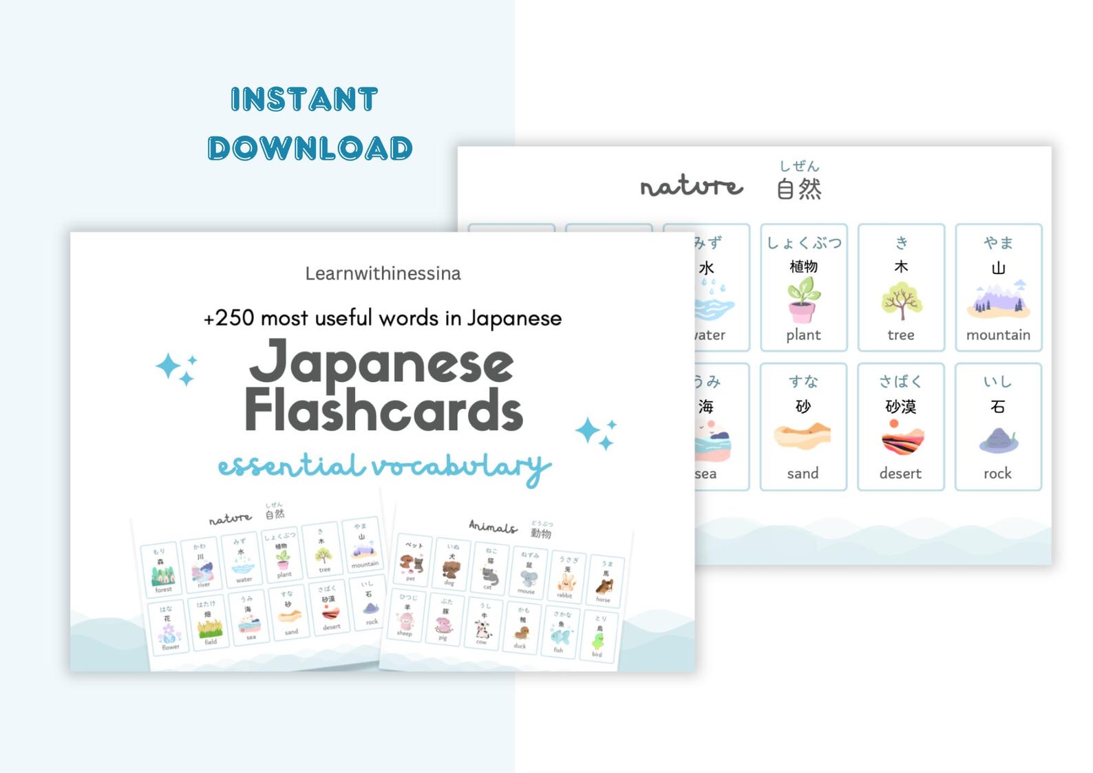 250+ Japanese Vocabulary Flashcards Printable PDF | Beginner Words by ...