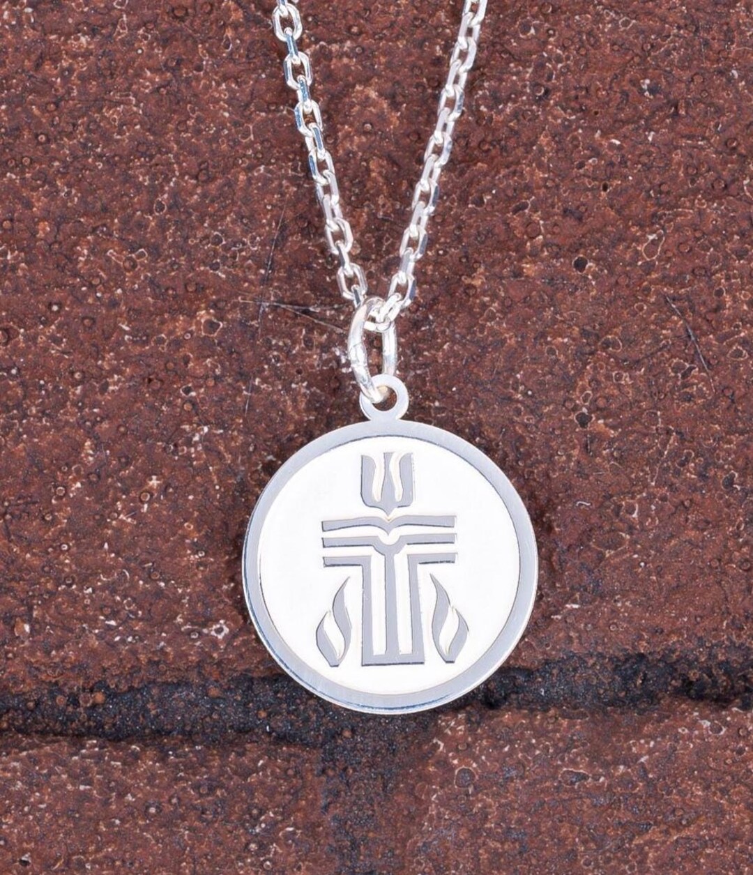 Silver Presbyterian Cross Necklace, Engraved Round Christian Medallion ...
